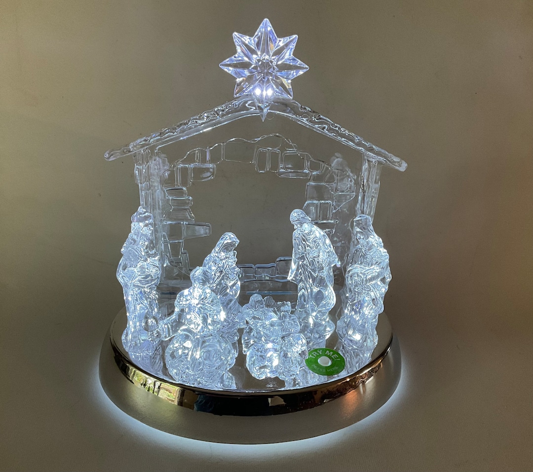 Clear Acrylic LED Light up Musical NATIVITY Scene W 7 Figures, Creche ...