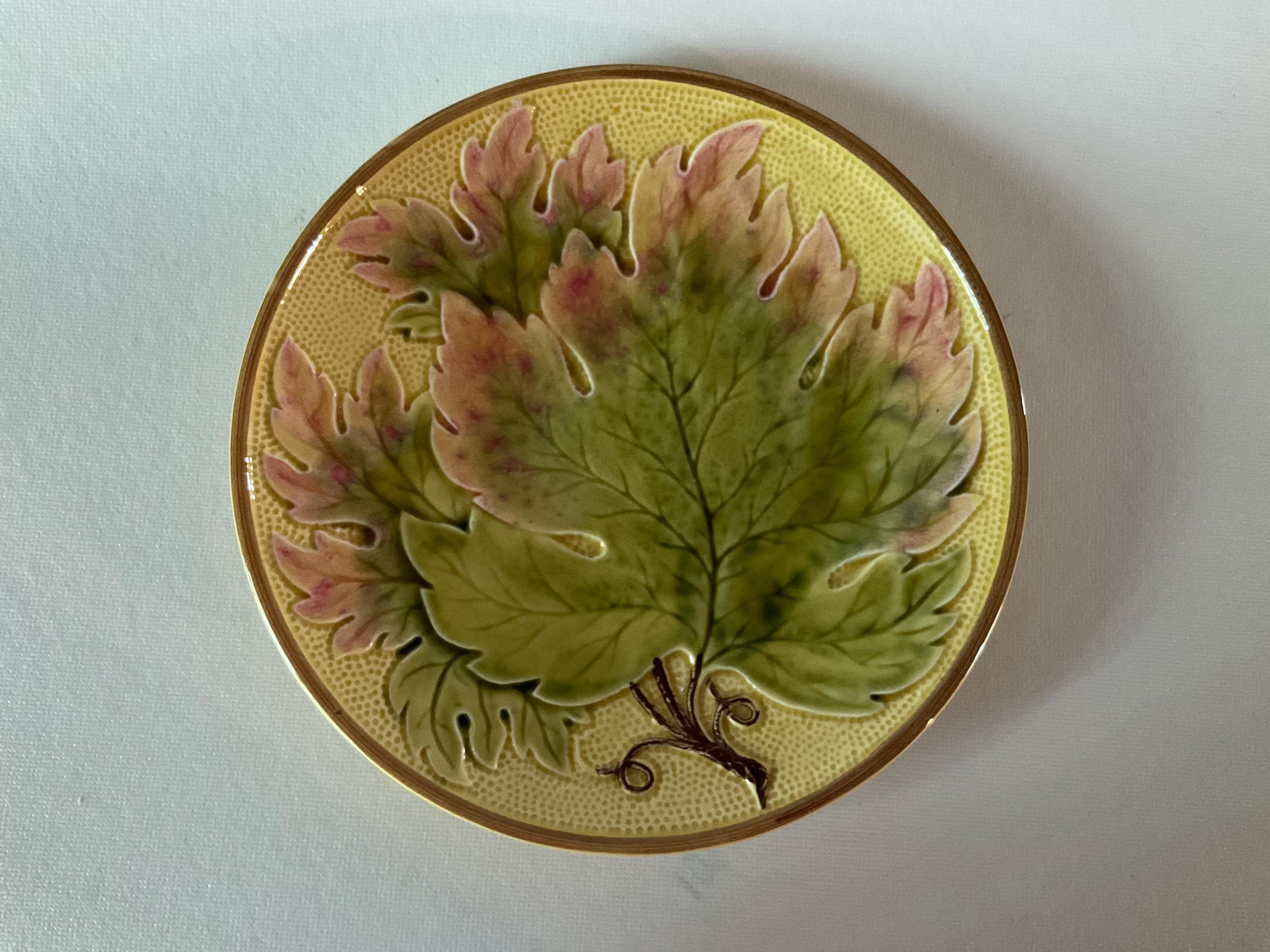 Vintage Zell Germany MAJOLICA Pottery Plate 7 3/4 Leaf Leaves Exc Mold ...