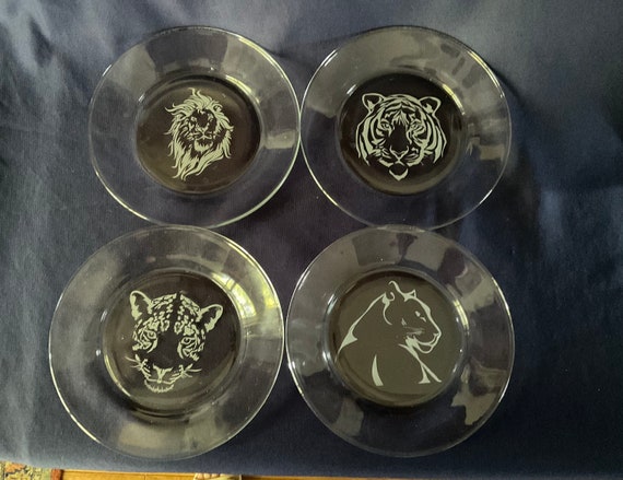 8 African SAFARI Etched Glass Salad Desert Plates 7 3/8 - Etsy