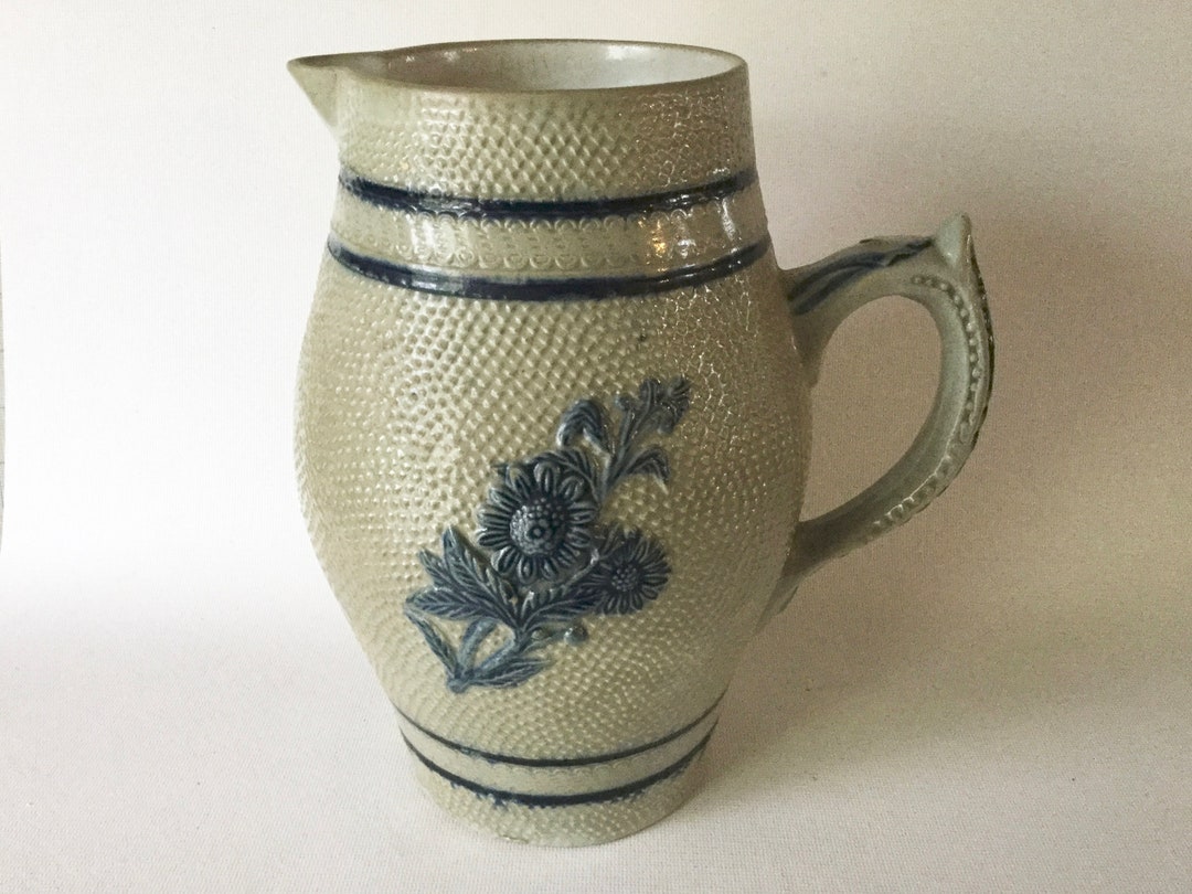 Antique Blue/grey Stoneware PROSIT PITCHER Jug Salt Glaze Whites of ...