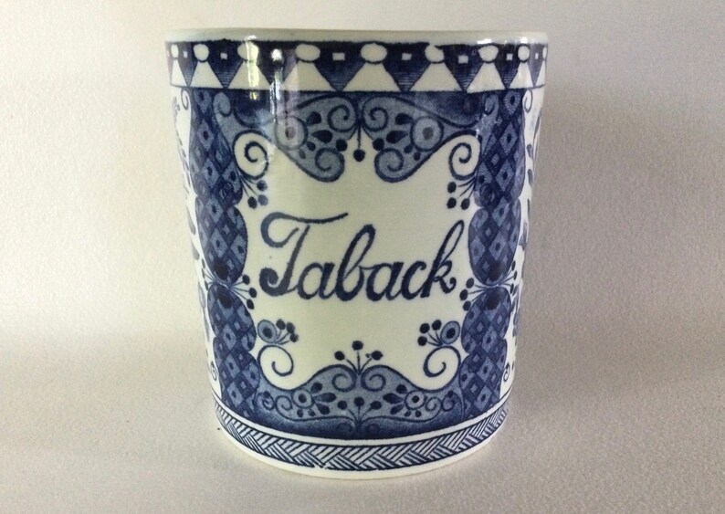 Antique King Gustav TABACK Tobacco Jar Blue Transferware by - Etsy