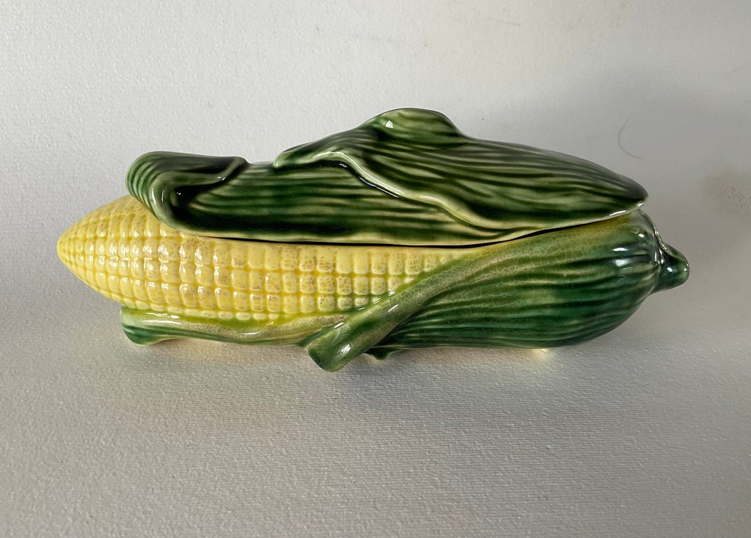 Standford MAJOLICA CORN on the Cob Ware Covered Butter Dish Vintage ...