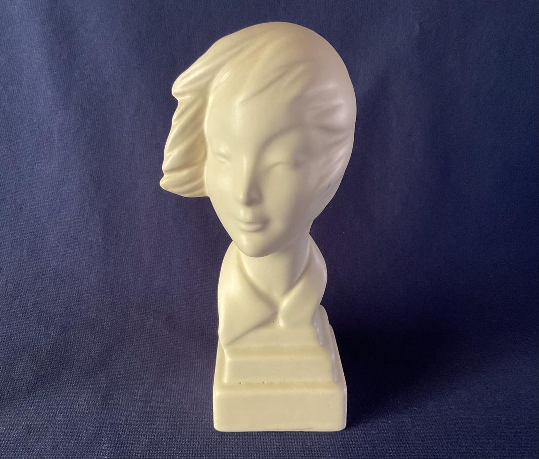 1930s HAEGER Art Deco Pottery LADY HEAD Bust on Stepped Base Windswept ...