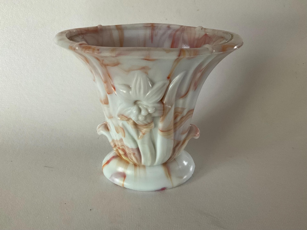 Vintage ACRO AGATE Slag Glass VASE Daffodil Pattern 4 1/2" Orange on ...