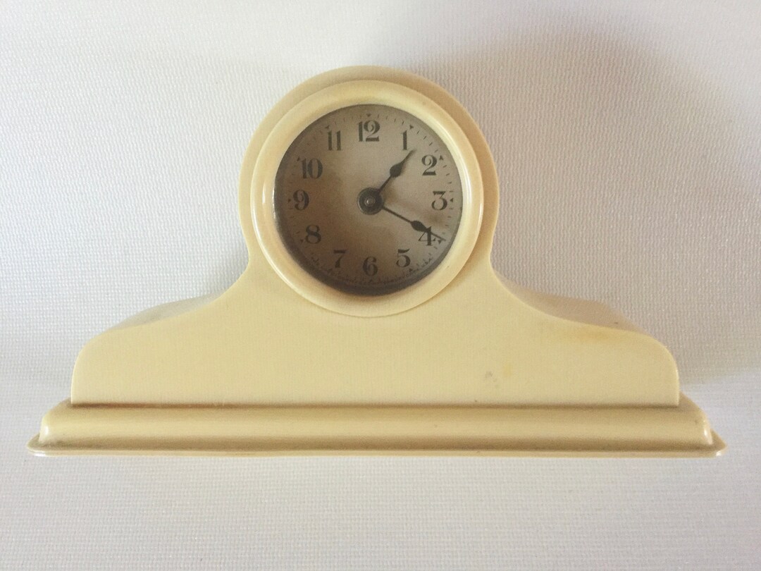 Vintage Celluloid LUX Small Mantel Dresser CLOCK French Ivory Art Deco ...