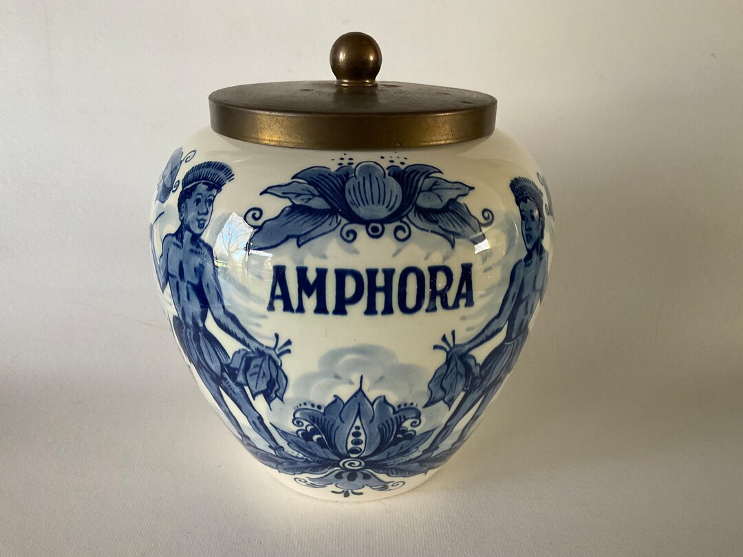 Vintage AMPHORA Delft Blue Holland Hp Tobacco Jar Humidor Porcelain ...