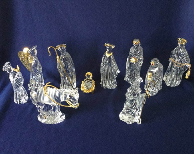 GORHAM Crystal Nativity Set 10 Pieces Christmas W/ Gold Shepherd Donkey ...