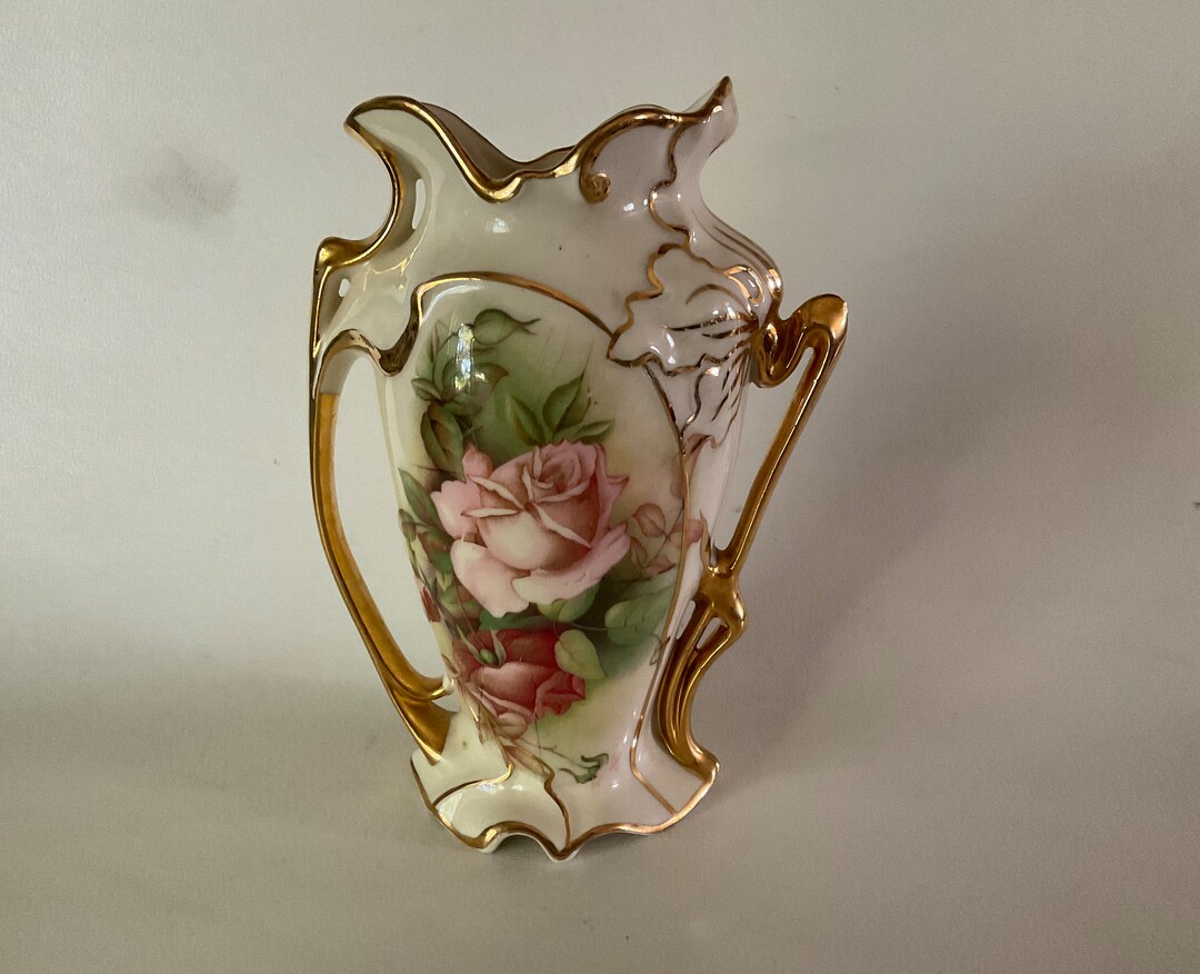 TOLPIN Art Studios Vintage VASE 8" Roses Gold Accent Chicago Art ...
