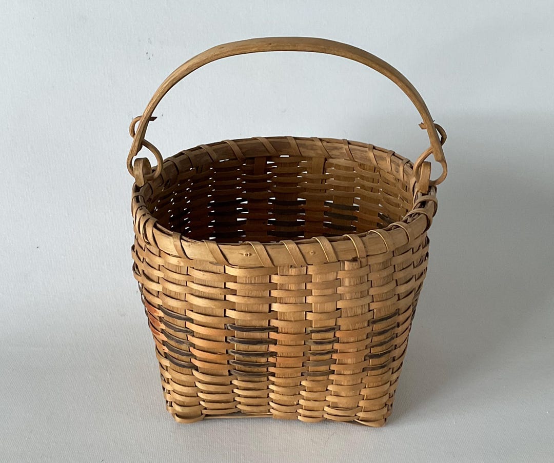 Splint Wood Swing Handled Woven Round Basket Square Base Rustic Country 8 - Etsy