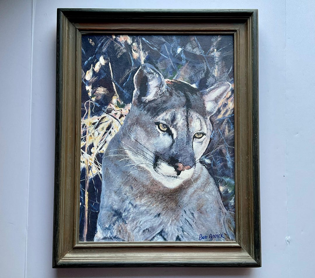 PUMA Panther Mountain Lion Wild Cat Real Acrylic Painting on Canvas ...