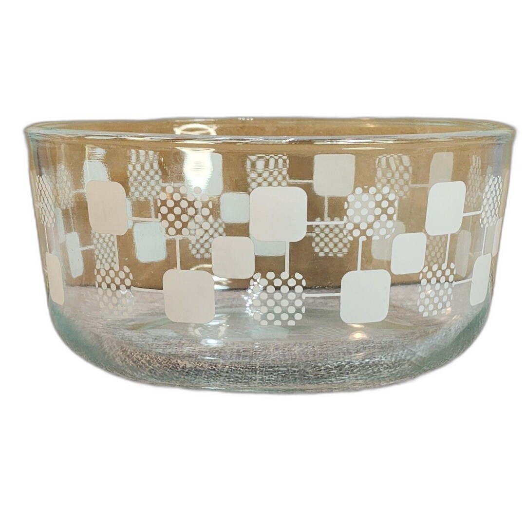 Pyrex 7201 Clear Glass 4 Cup Mixing Storage Bowl White Square Geometric ...