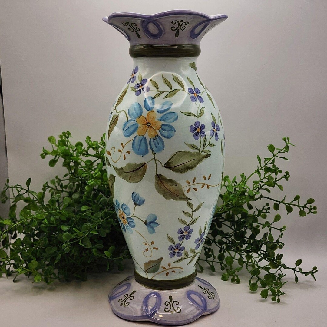 VTG Capriware Hand Painted Blue Lavender Floral Cottagecore Vase - Etsy