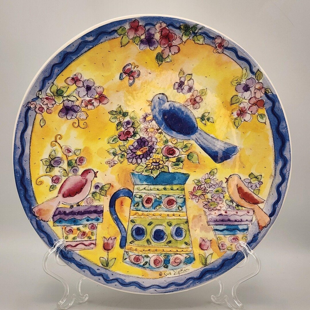 VTG Handpainted Blue Bird Plate Sue Zipkin Santa Barbara Ceramic Arts ...