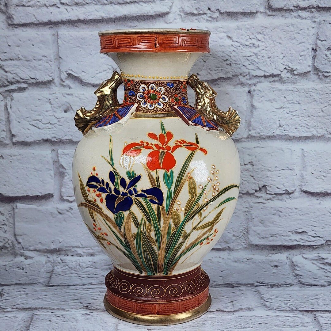 1920s Japan Urn Vase Signed Tozan Kyoto Satsuma Moriage Gld Shachihoko ...