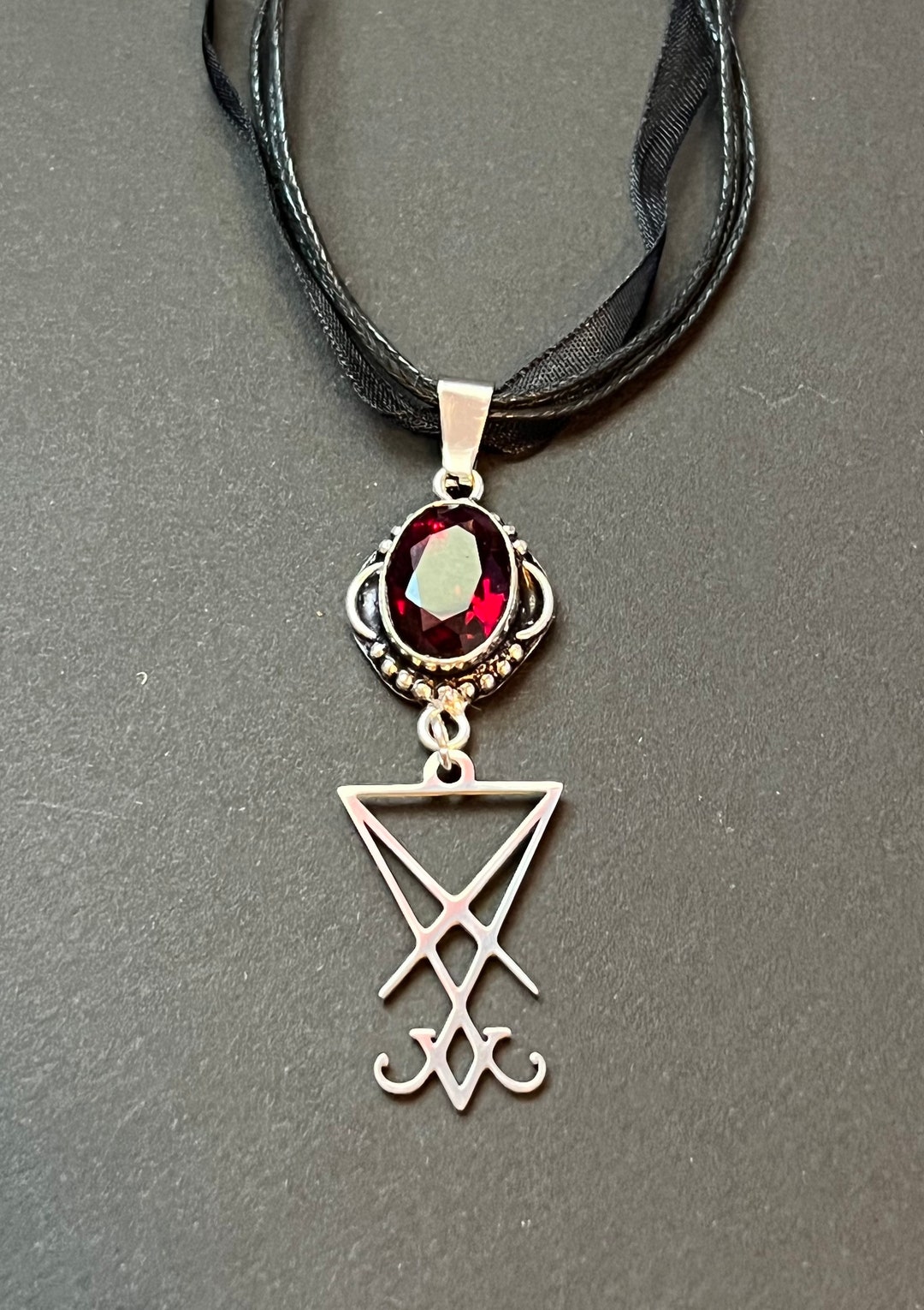 Silver Lucifer Necklace, Garnet Lucifer Pendant, Satanic Sigil Jewelry ...
