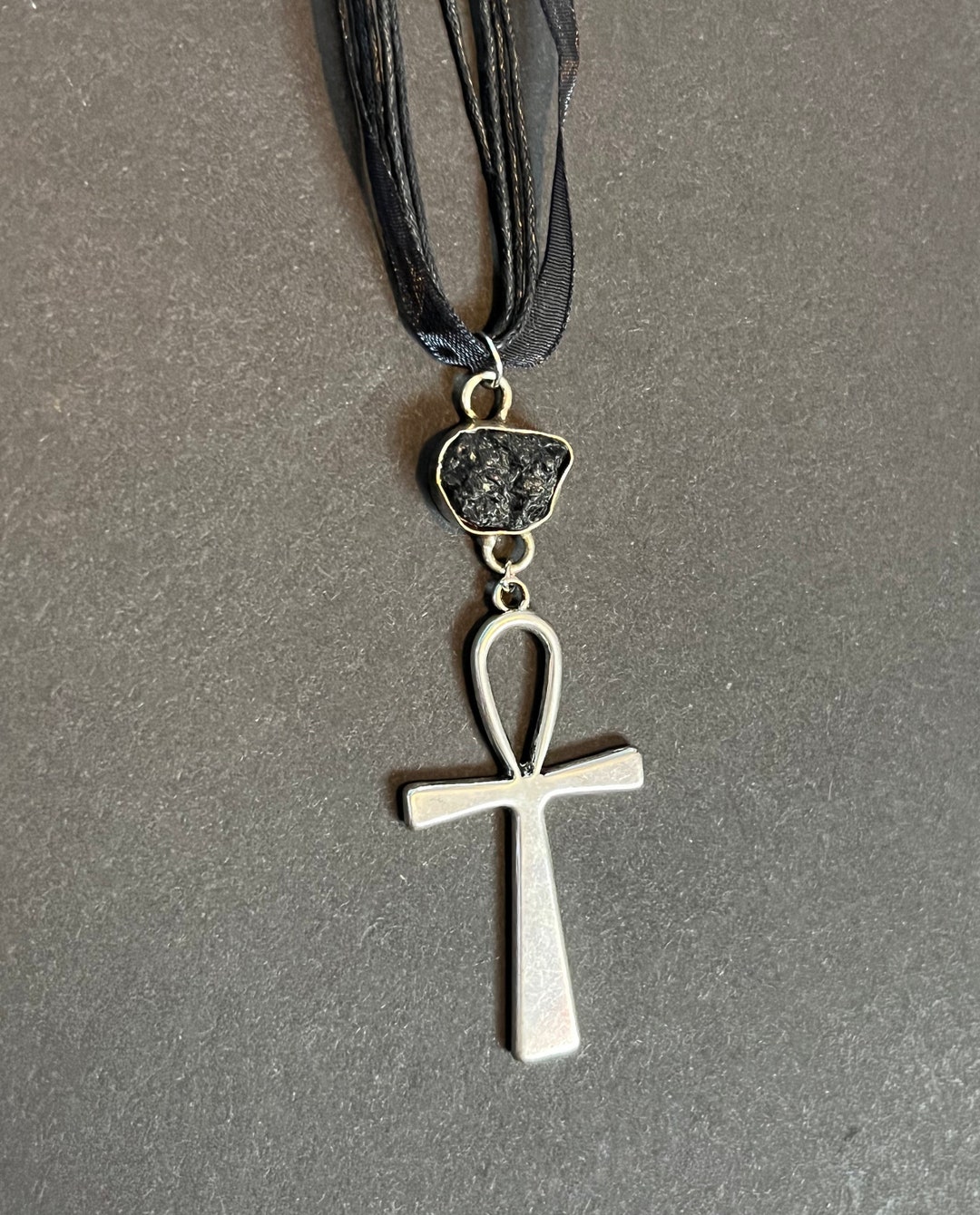 Black Tourmaline Ankh Talisman, Eternal Life Amulet, Antiqued Egyptian ...