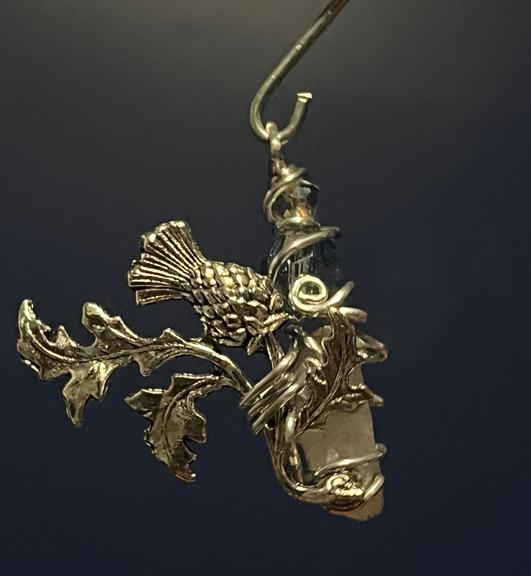 Scottish Thistle Quartz Crystal Ornament, Green Witch Yule Ornament ...