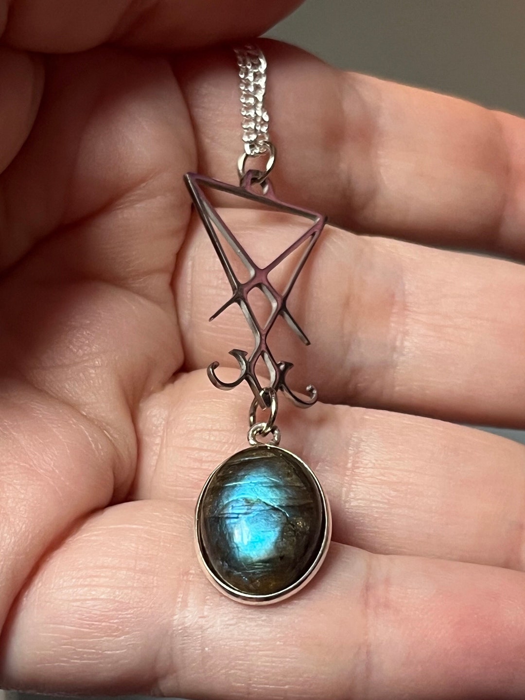 Silver Labradorite Lucifer Necklace, Lucifer Morningstar Necklace ...