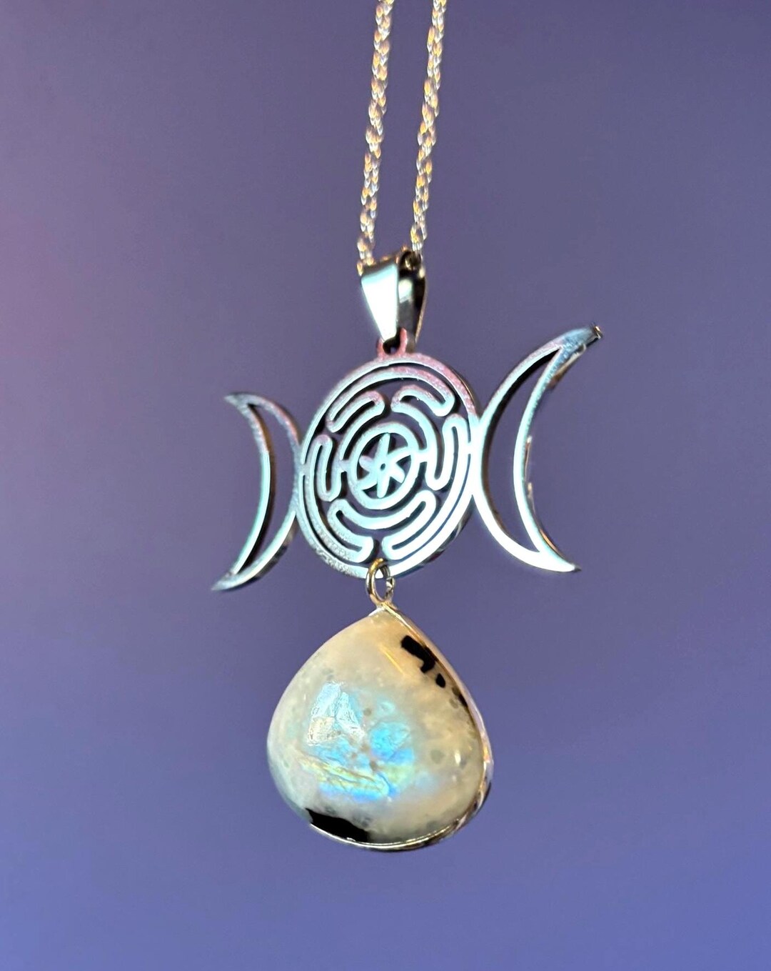 Wheel of Hecate Rainbow Moonstone Pendant, Goddess Hekate Signet ...
