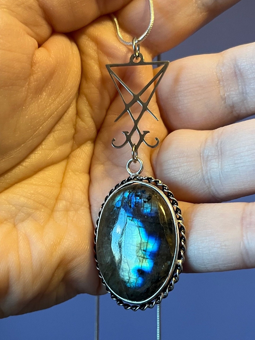 Silver Labradorite Necklace, Lucifer Morningstar Necklace, Satanic ...