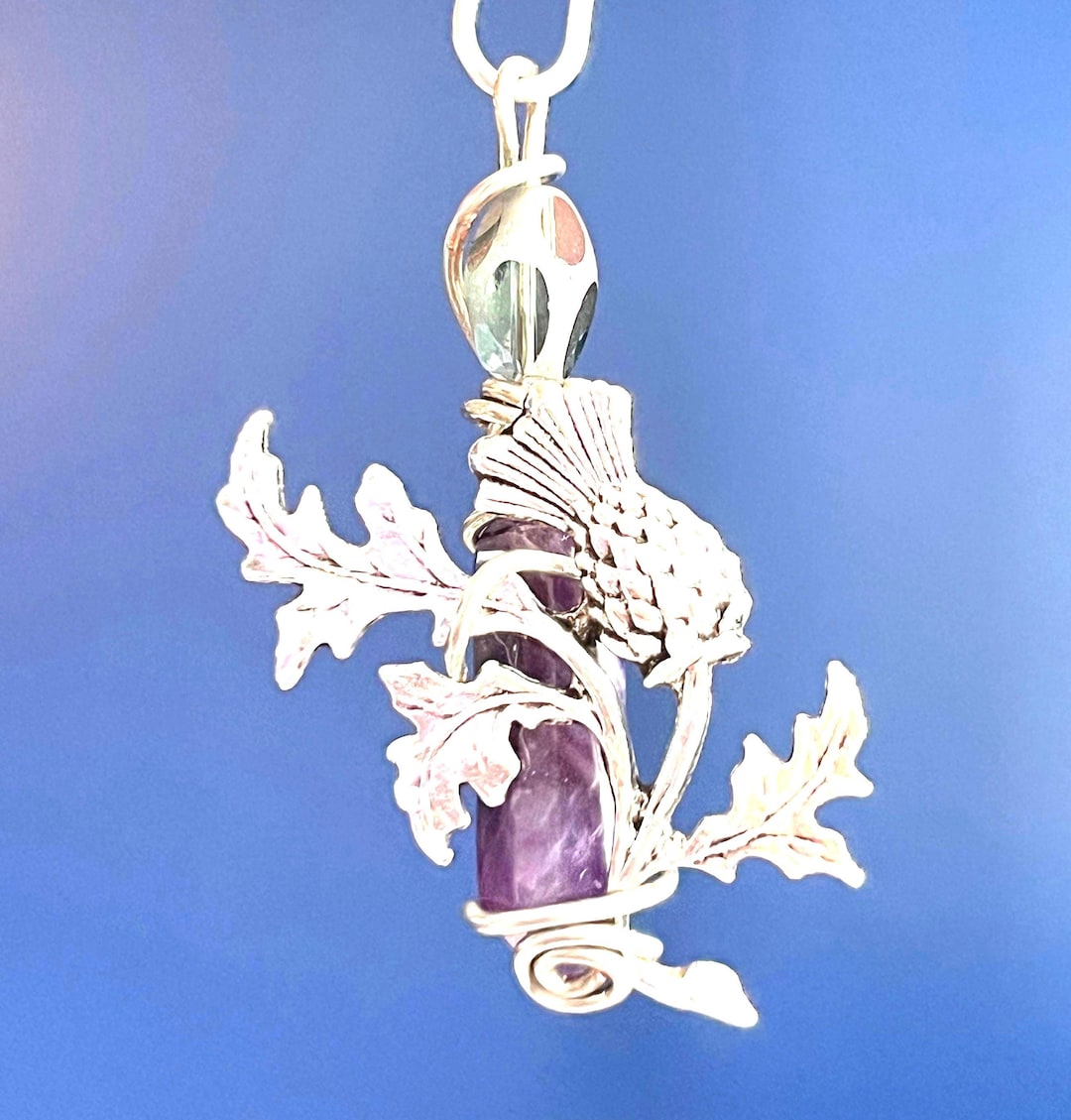 Scottish Thistle Amethyst Necklace, Beloved Thistle Talisman, Thistle Keepsake Jewelry, Celtic ...