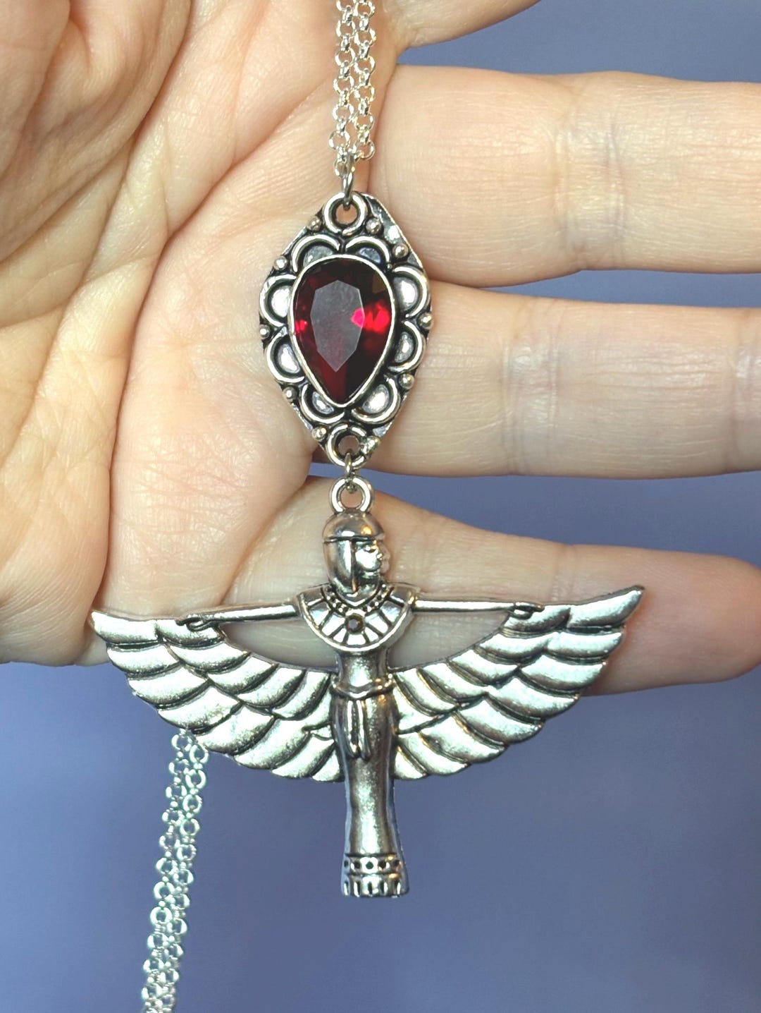 Garnet Isis Talisman, Egyptian Goddess Protection Necklace, Winged ...
