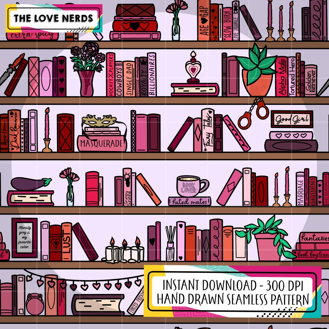 Spicy Smut Bookshelf Seamless Pattern, Bookish PNG (digital Download ...