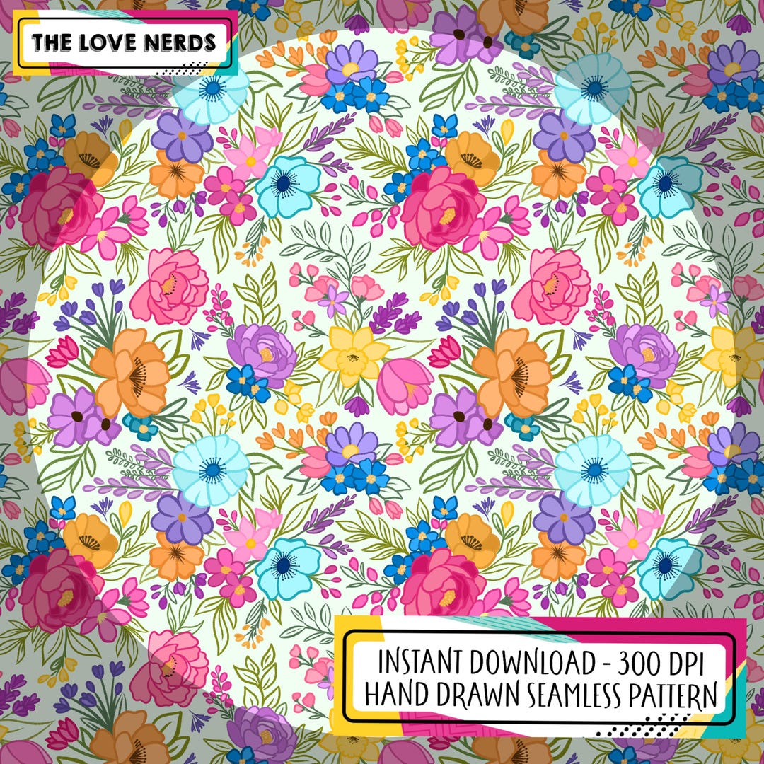Hand Drawn Spring Flower Seamless Pattern, PNG (digital Download ...