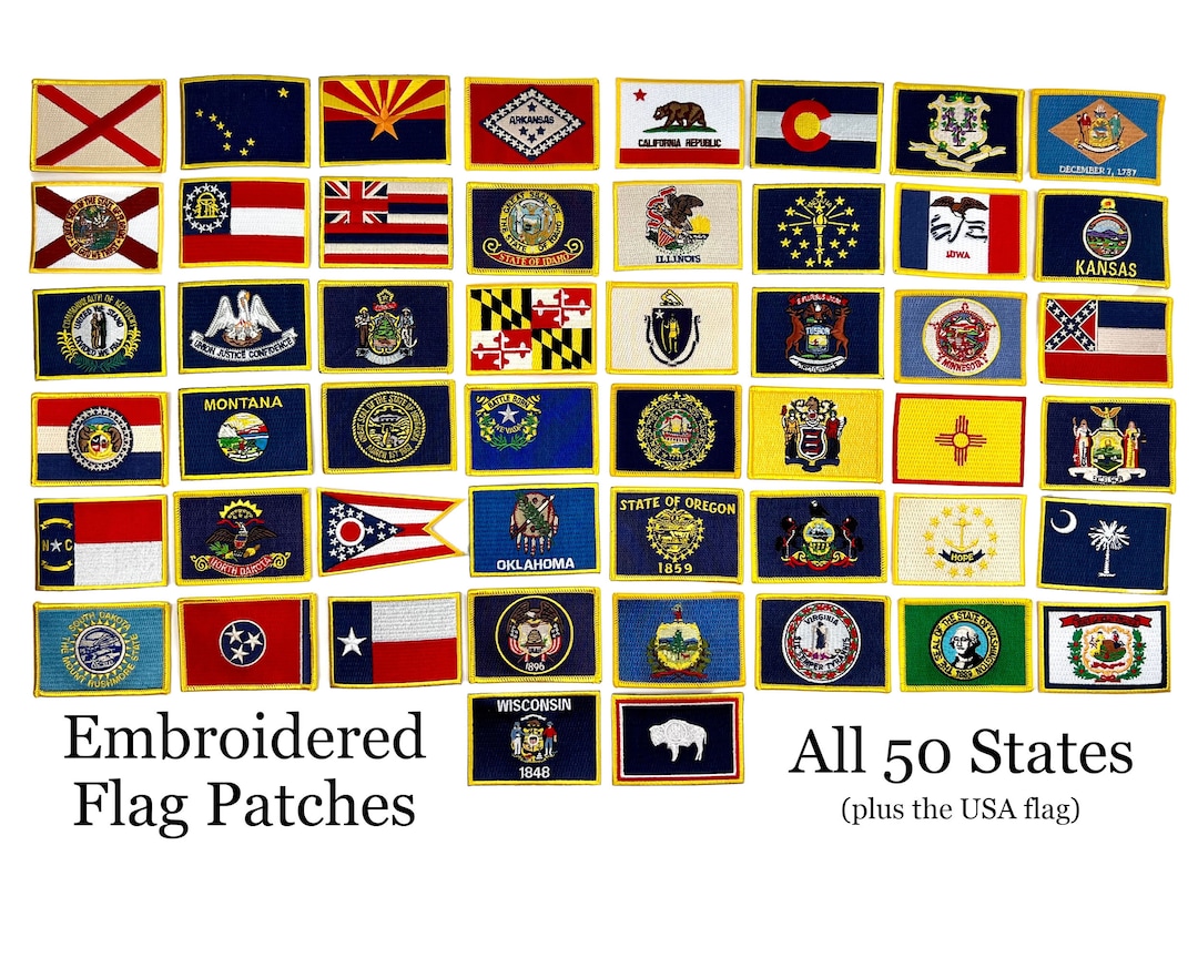 Embroidered State Flag Patches: 2x3 Iron-on With Gold Border - All 50 ...