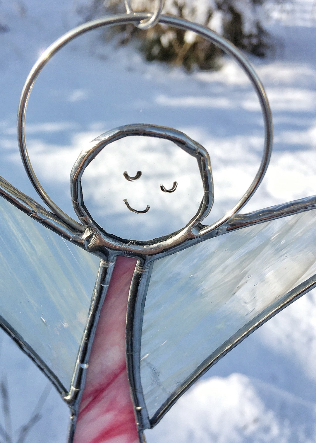 7 Stained Glass Angel With Pink Stipple Iridized, White Wispy and Clear ...