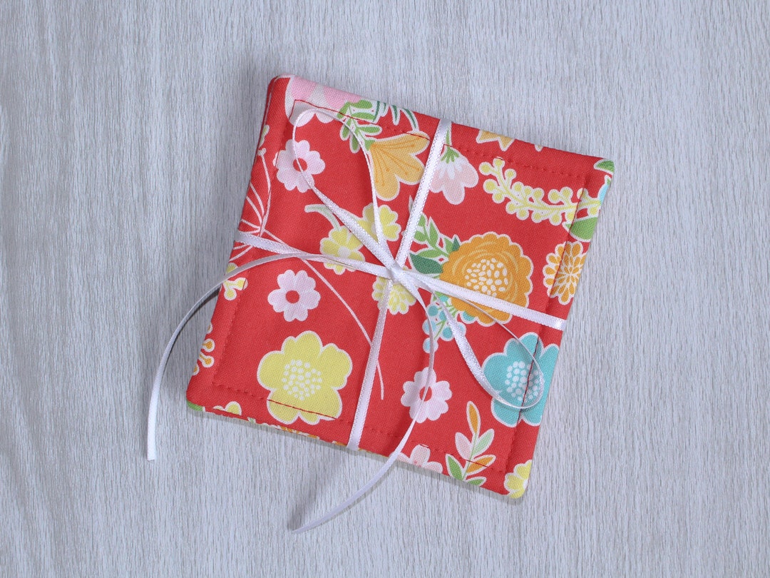 Red Flower Cloth Drink Coasters - Cloth Coasters - Fabric Coaster Set ...