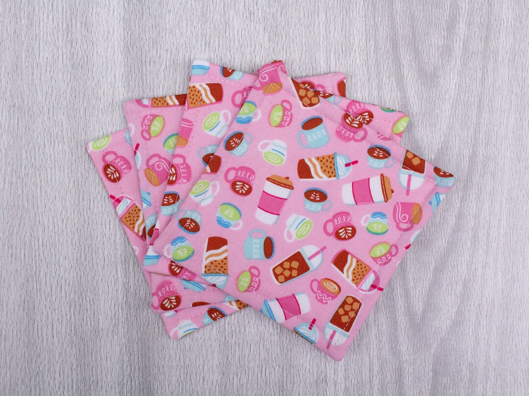 Pink Coffee Cloth Drink Coasters - Cloth Coasters - Fabric Coaster Set ...