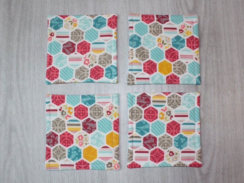 Fabric Coasters Cloth Coasters Multi Colored Hexagon Cloth Coaster Set ...