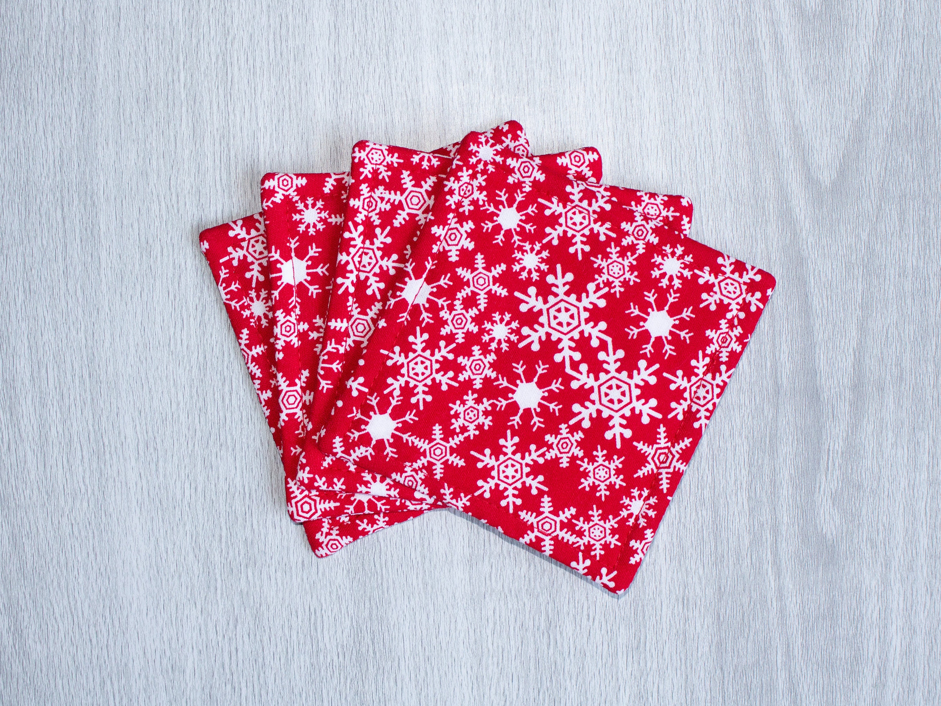 Red and White Snowflake Cloth Drink Coasters Cloth Coasters | Etsy