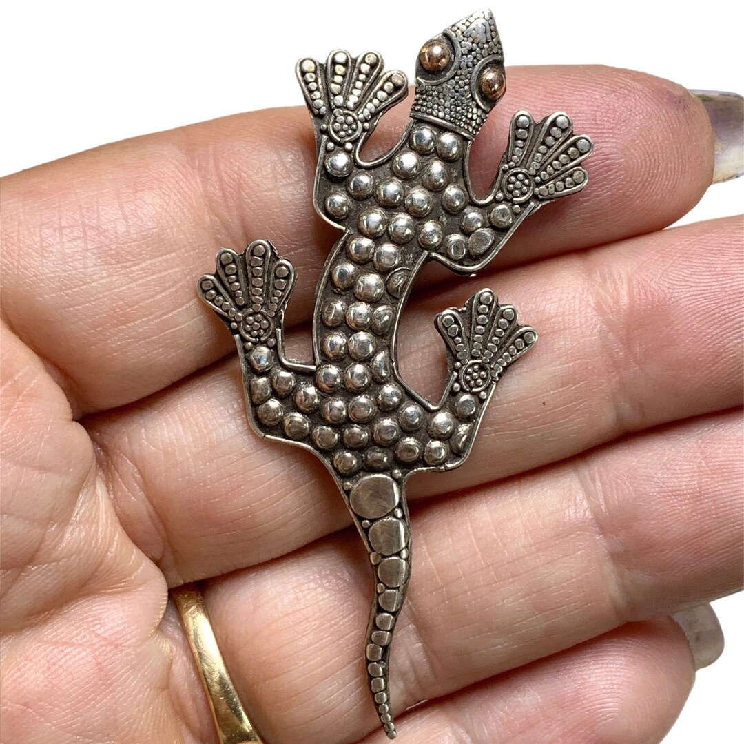 Vintage Sterling Silver Gecko Pin, Lizard Brooch, Hat or Lapel Pin, 2 3 ...
