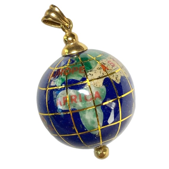 14k Globe Charm, with Gemstones, World Map Pendant - Gem