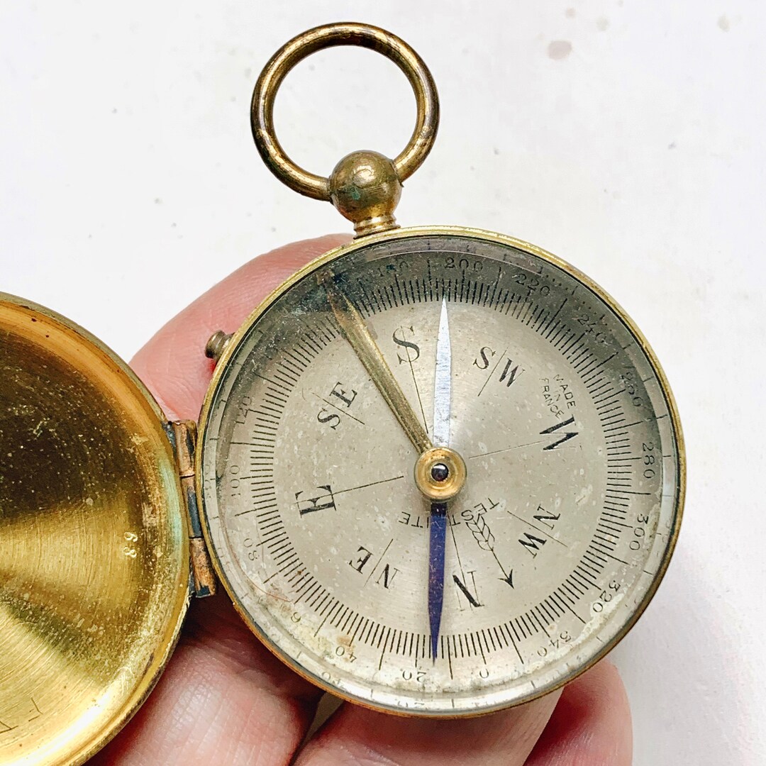 Antique Testrite Brass Compass Glass Flip Top France - Etsy