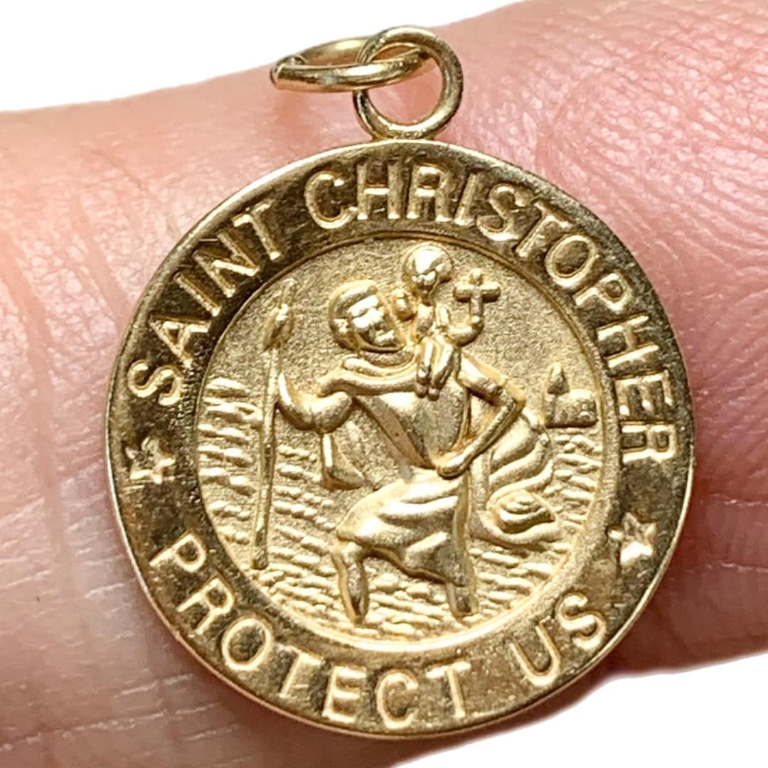 Vintage 14k Gold St Christopher Medal, Pendant Charm, “ma”, Michael ...