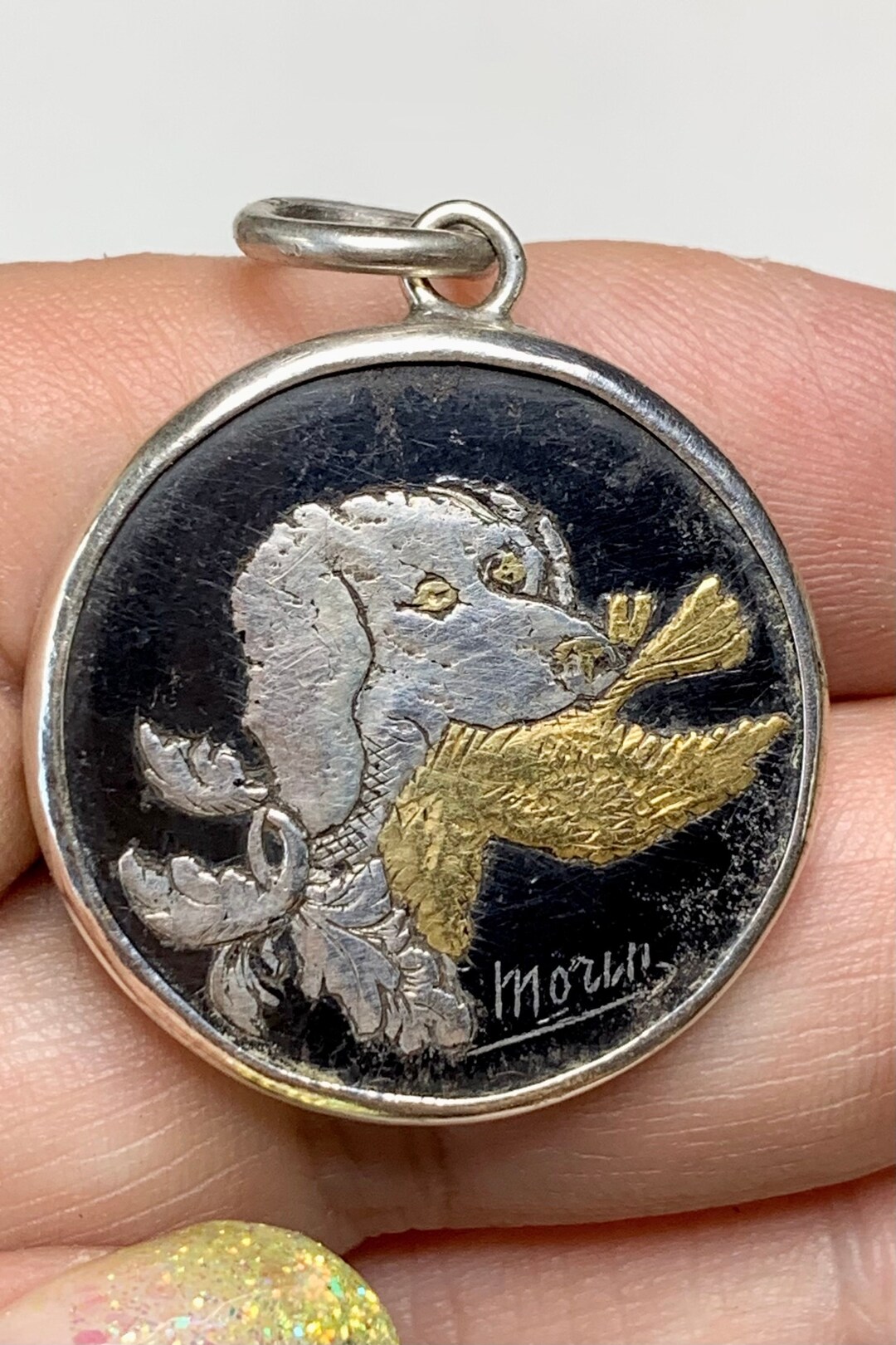 Antique Hunting Dog Fob, Sterling Silver, Engraved Pendant - Etsy