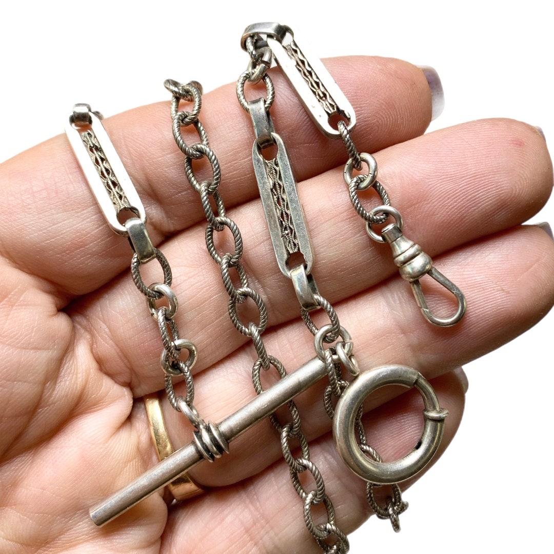 Antique Sterling Watch Chain Necklace, Bar Link Cable Chain, 18 - Etsy