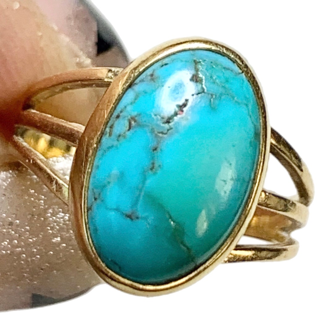 Art Deco 14k Gold + Turquoise Ring, Size 4, Fine Jewelry - Etsy
