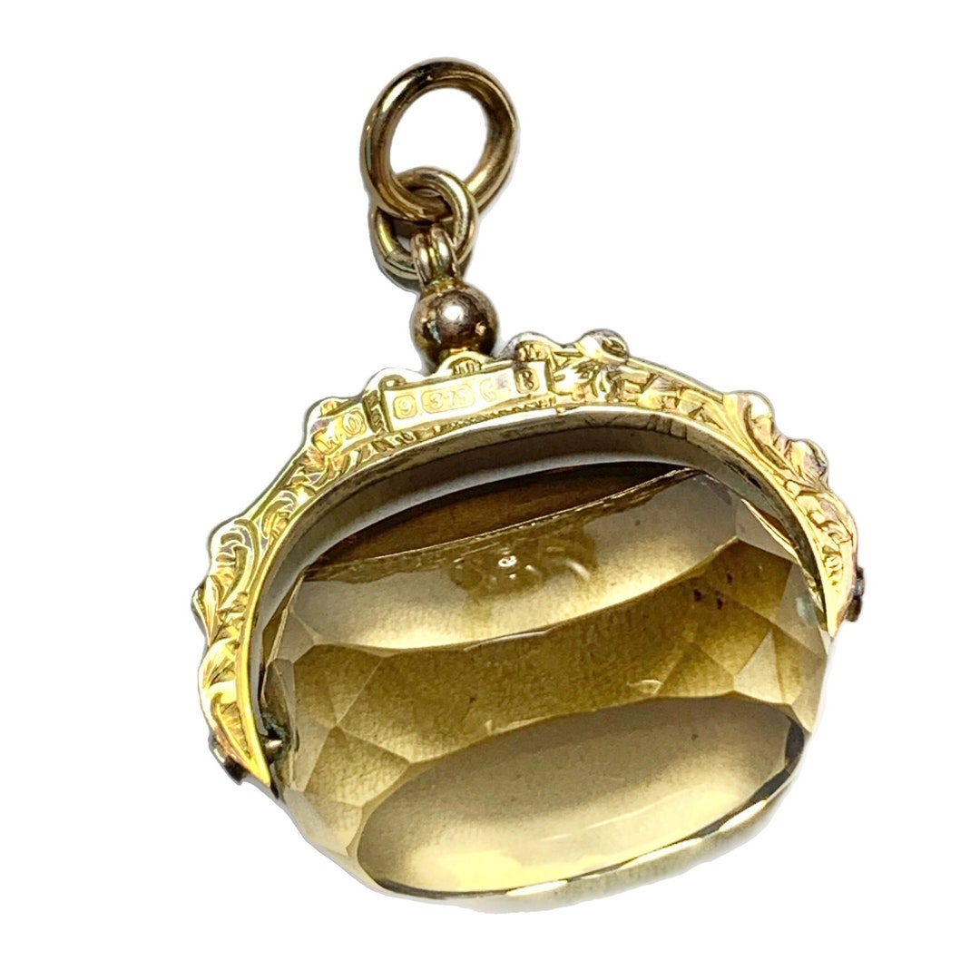 Antique 9k Gold Spinner Fob, Hallmarked, Citrine or Lemon Quartz ...