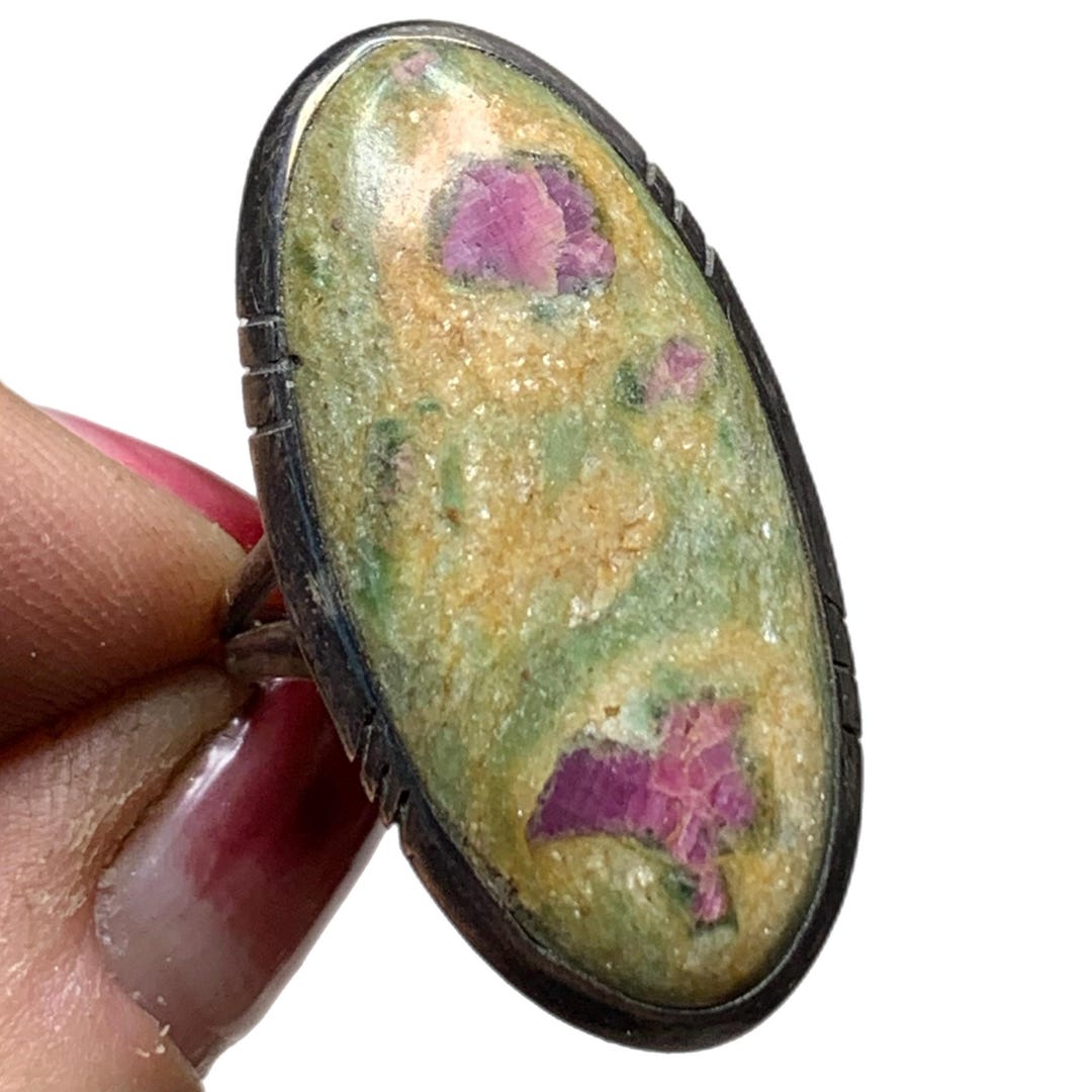 Vintage Sterling + Ruby Fuchsite Ring, Size 8 3/4 - Etsy