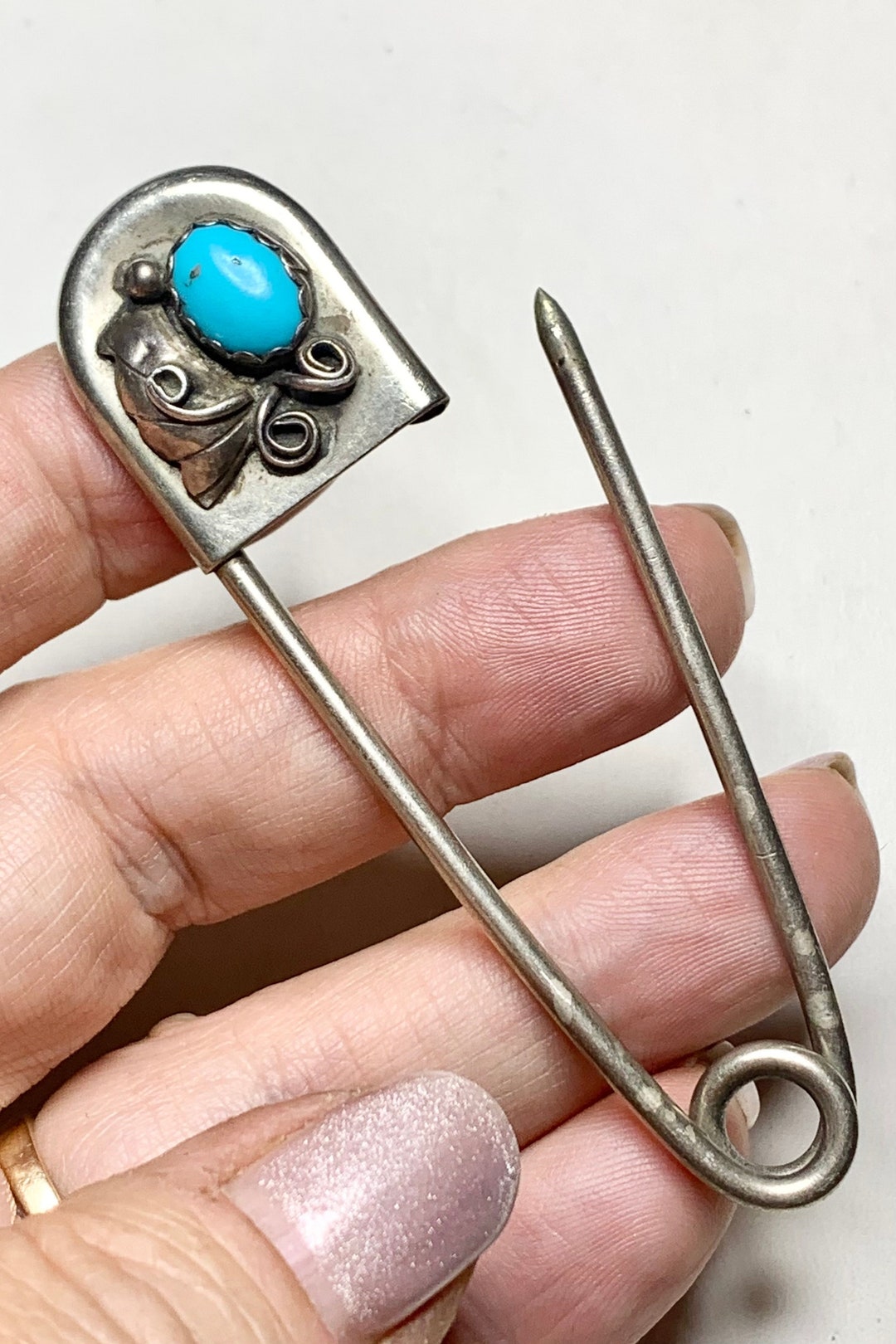 Dead Pawn Turquoise Safety Pin, With Sterling Bezel, Lapel Pin ...