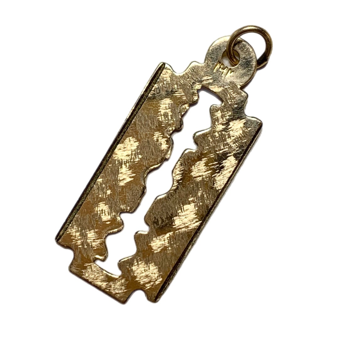 Vintage 14k Gold Razor Blade Pendant, 1980s, Disco Dust, Snow, 2.5 ...