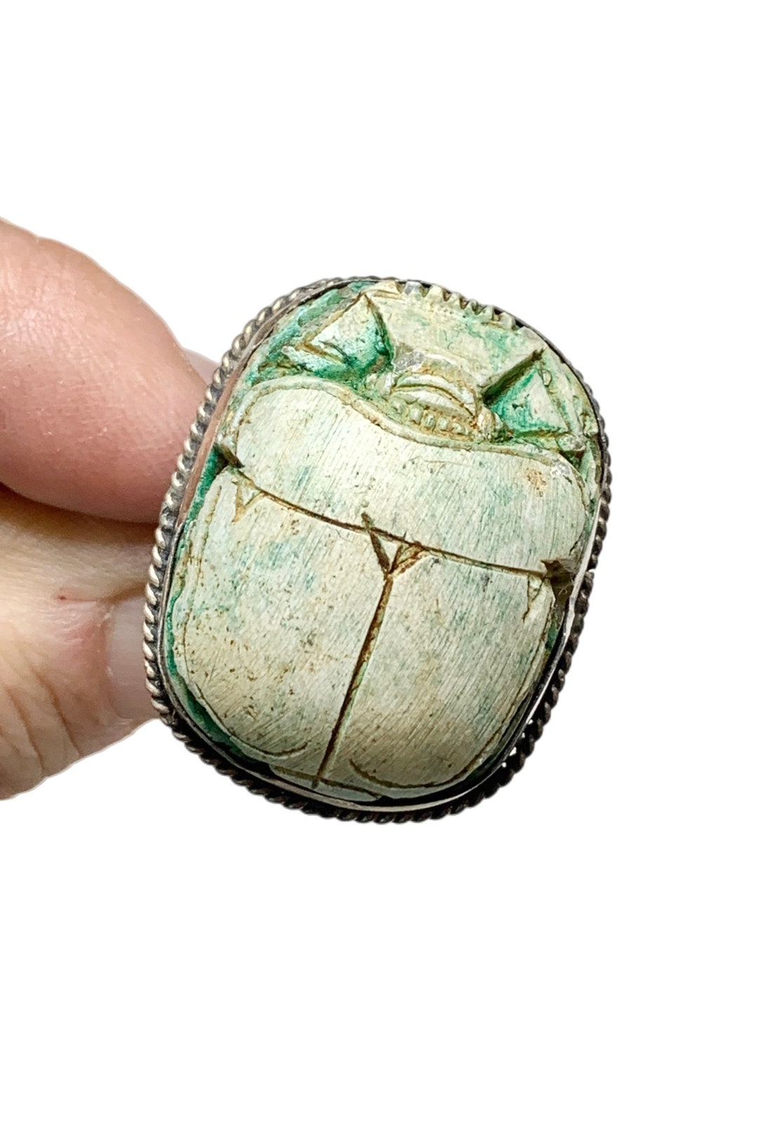 Vintage 1970s Egyptian Revival Scarab Ring, Sterling Faience - Etsy