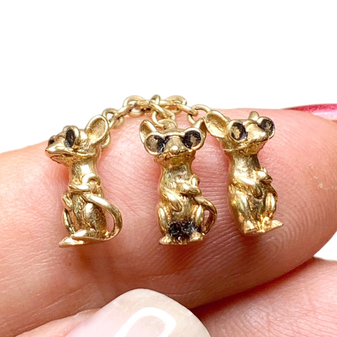 Art Deco 14k Gold Three Blind Mice Charm, 3D Pendant, 3 Grams - Etsy