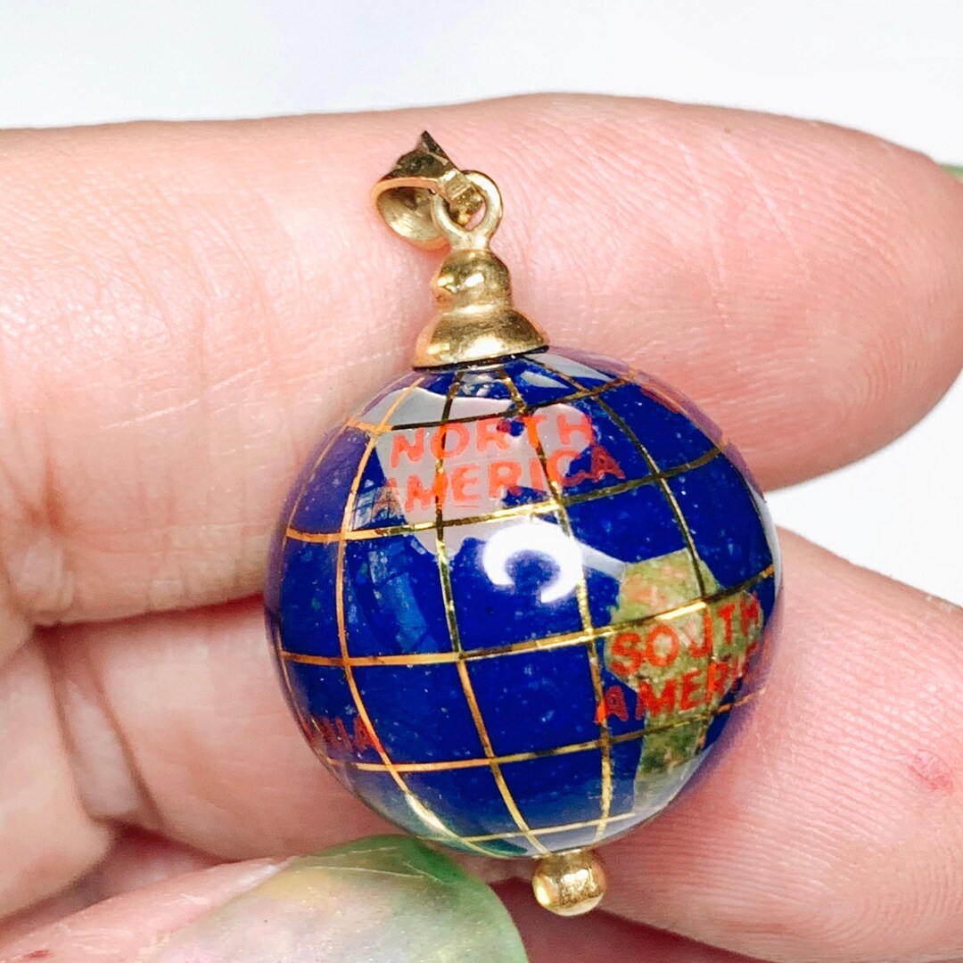 14k Globe Charm, With Gemstones, World Map Pendant - Etsy