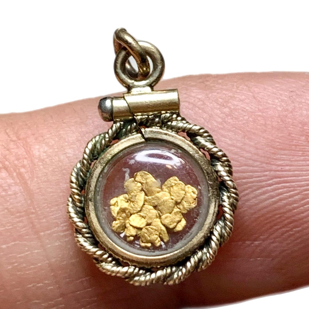 Vintage 22k Gold Nugget Pendant, Gold Flakes, 12k G.F. Locket, Double ...