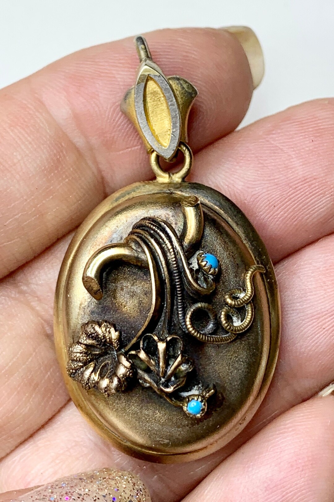Victorian Mourning Locket, Gold Fill and Persian Turquoise, Fidelity ...